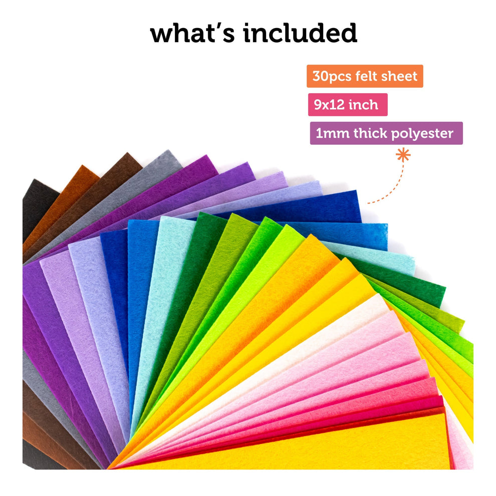 Bulk Felt Sheets Kit | 30pcs, 9 inch x 12 inch | Incraftables