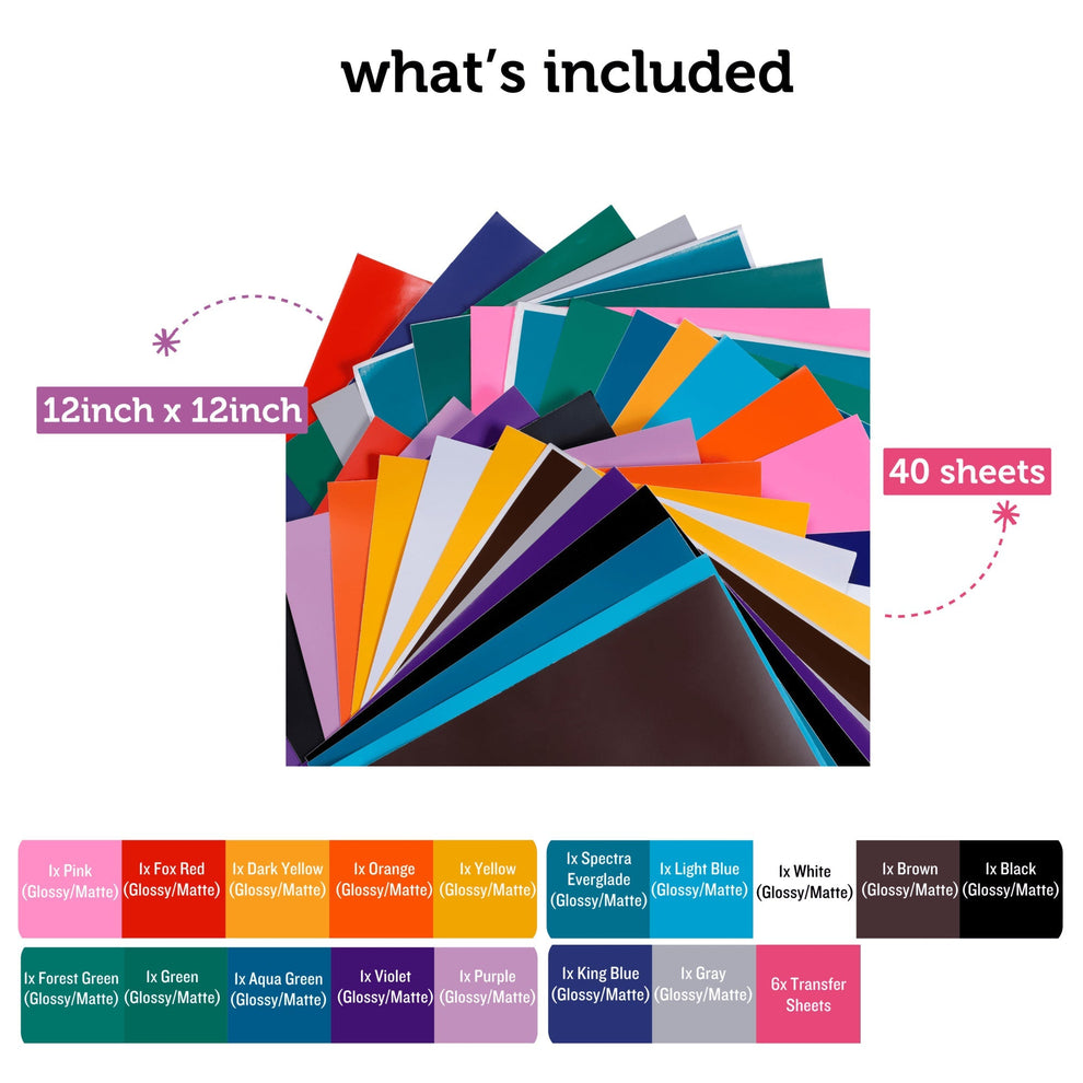 Bulk Vinyl Stickers | 12 inch x 12 inch, 40 Sheets | Incraftables